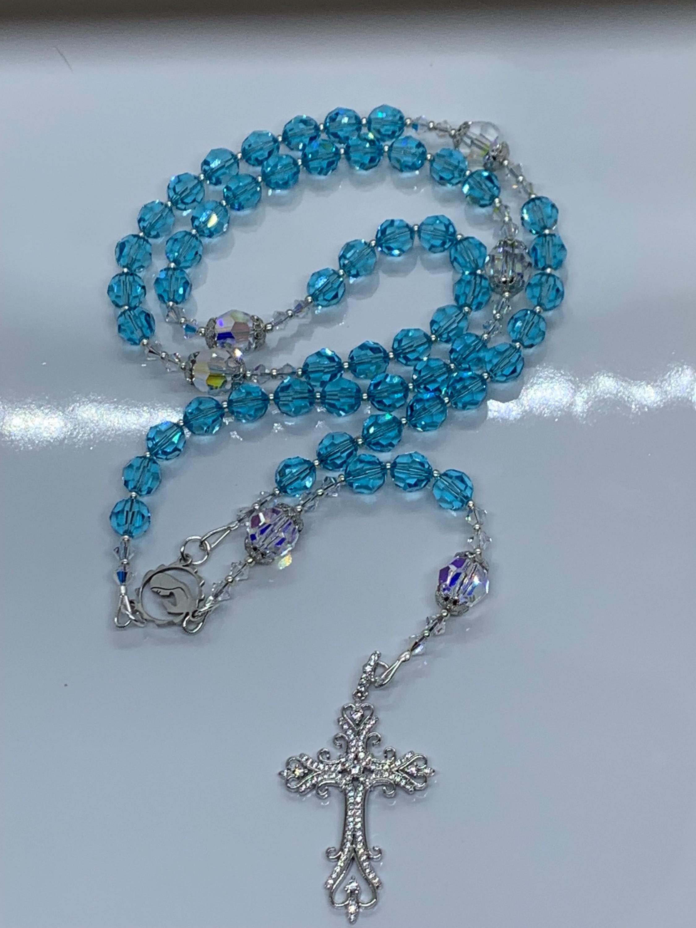 Rosary Beads Swarovski - Light Sapphire. Blue Rosary Beads. - Etsy