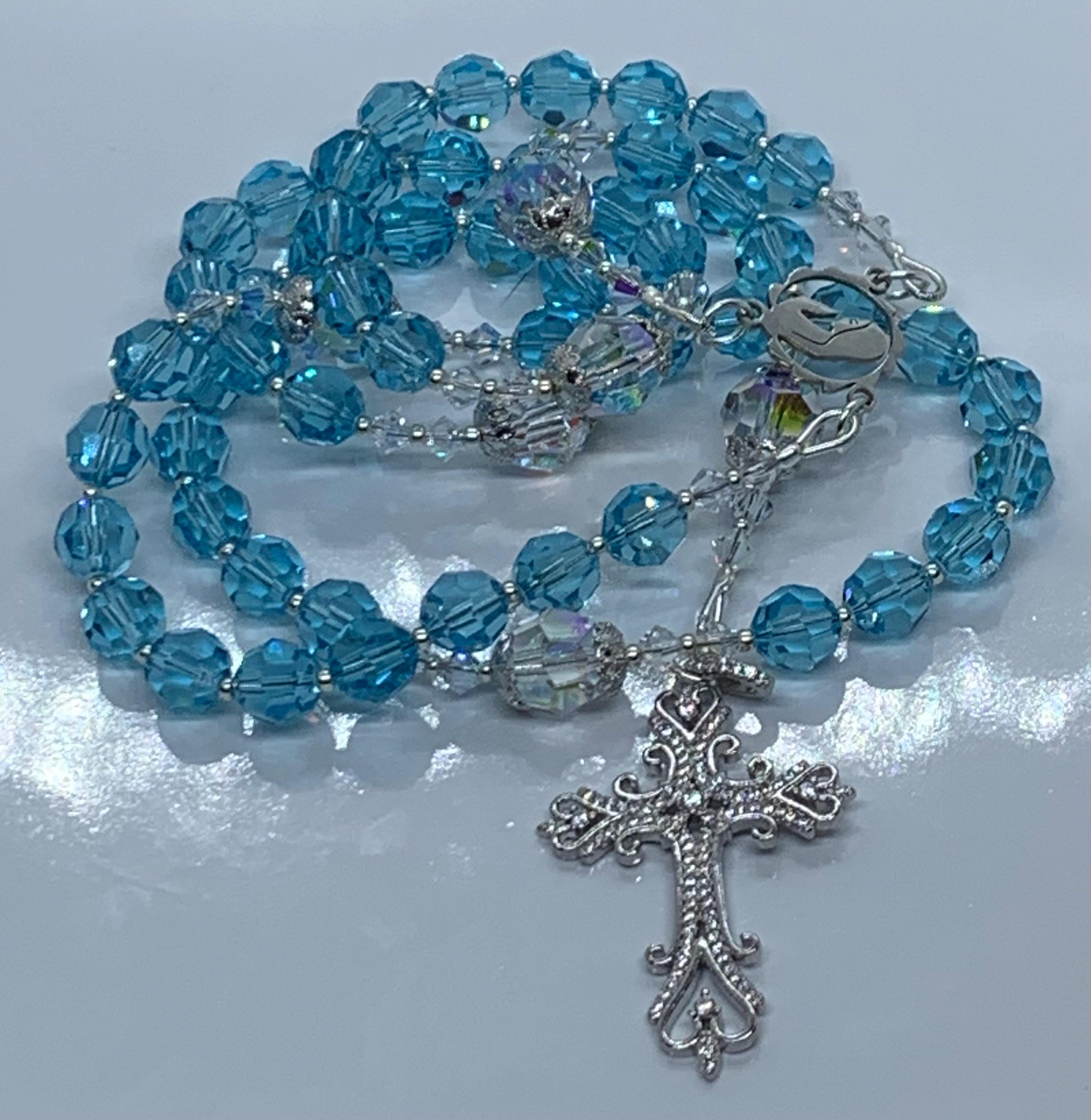 Rosary Beads Swarovski - Light Sapphire. Blue Rosary Beads. - Etsy