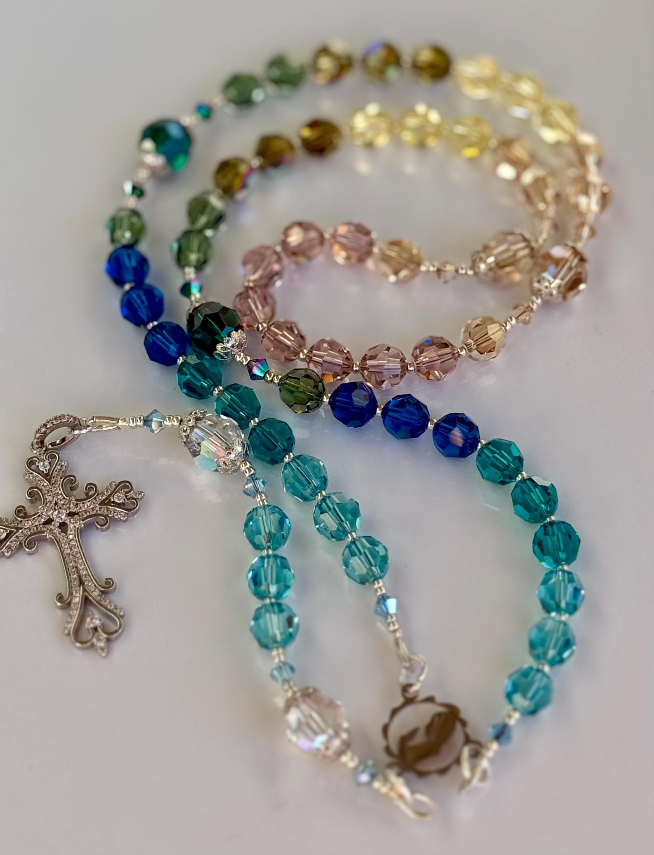 Rosary Beads, Blue, Green, Yellow, Rose, Silver,bridal, Baptism ...