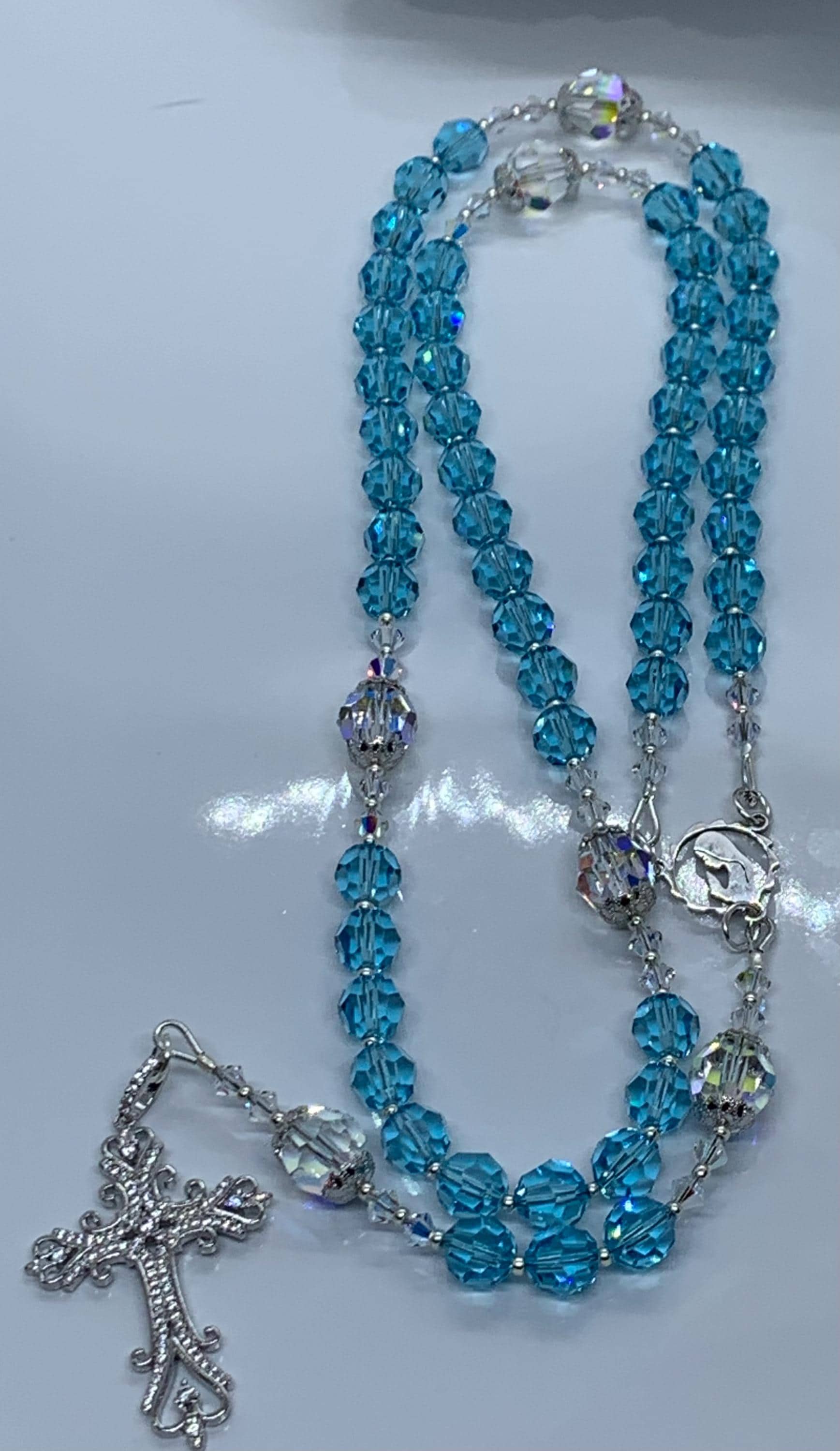 Rosary Beads Swarovski - Light Sapphire. Blue Rosary Beads. - Etsy