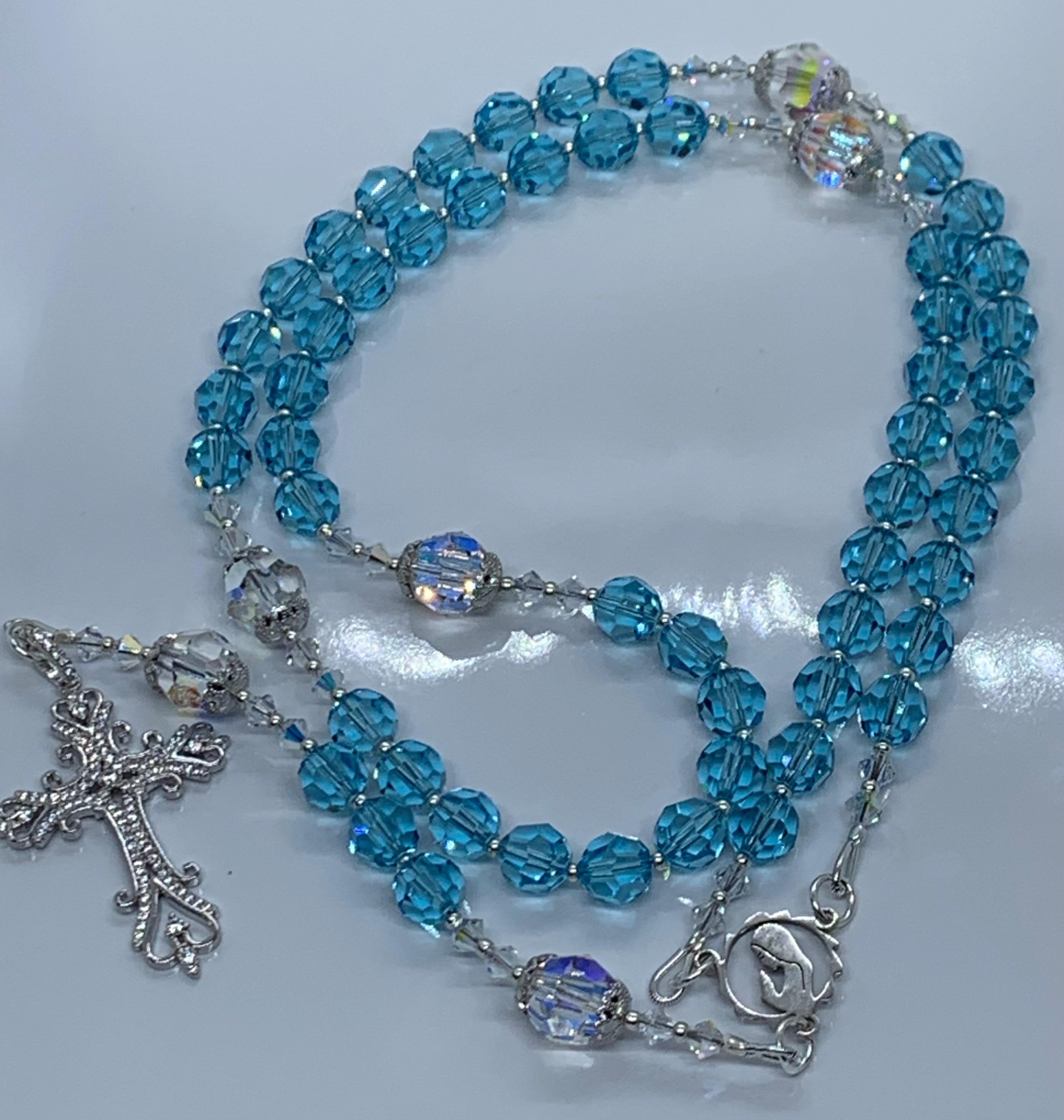 Rosary Beads Swarovski - Light Sapphire. Blue Rosary Beads. - Etsy
