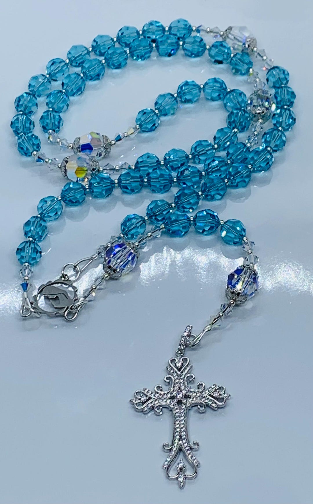 Rosary Beads Swarovski - Light Sapphire. Blue Rosary Beads. - Etsy