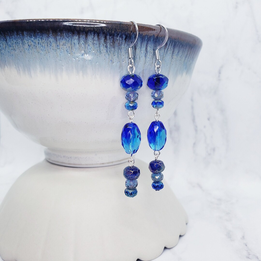Deep Ocean Blue Glass Earrings [ Edition] - Czech Glass Jewelry ...