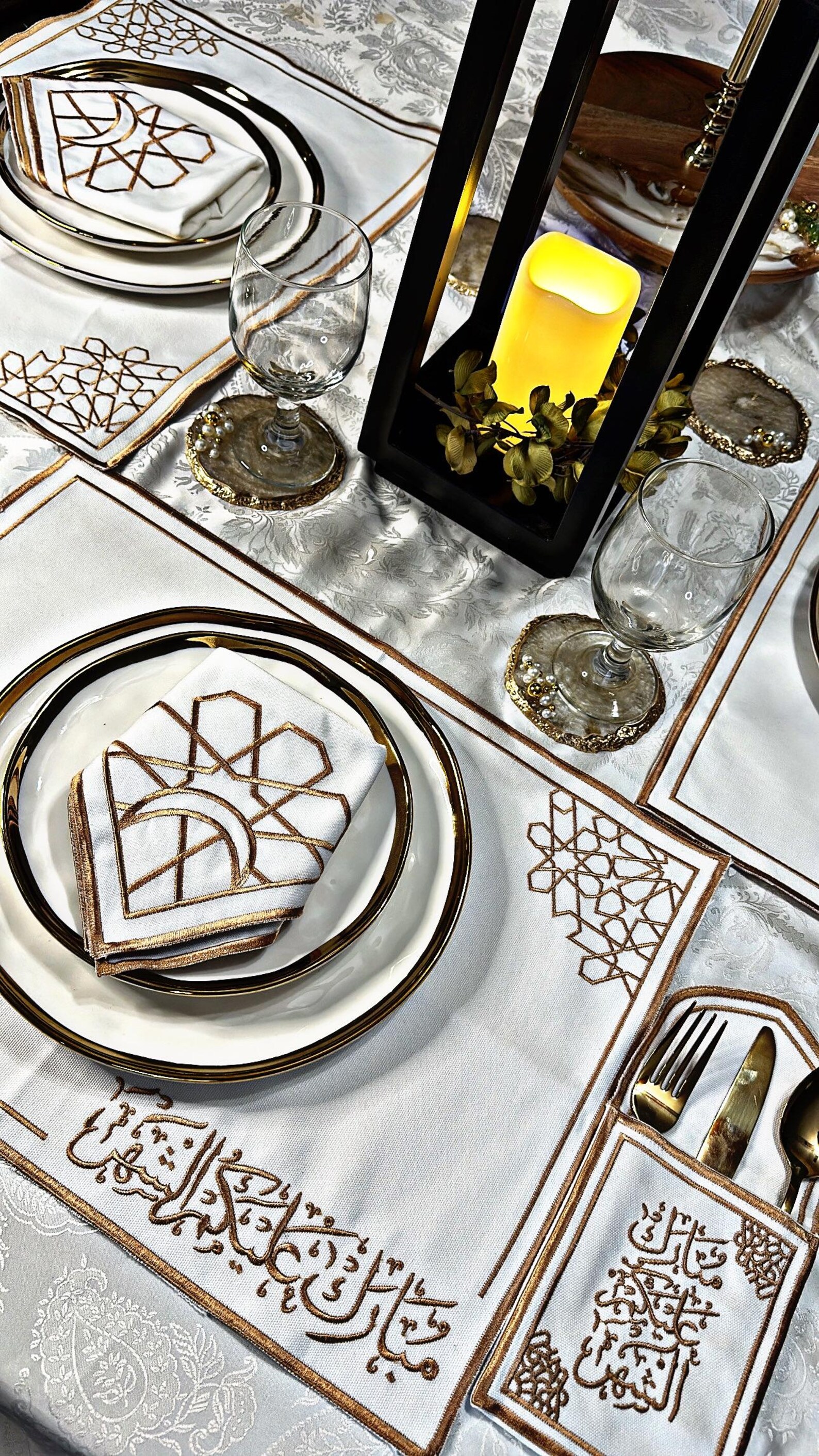 Embroidered Linen Iftar Placemat Set, Ramadan Table Decor, Islamic ...
