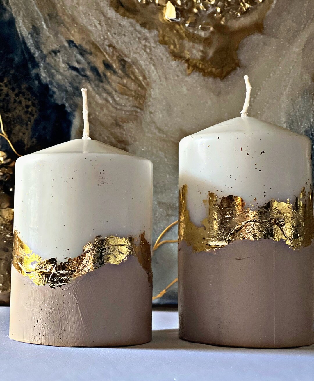 Duo Beige Candle Concrete Soy Candle Combination . - Etsy