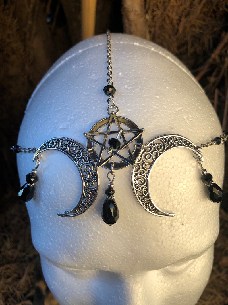 Triple Moon Goddess Headdress Pentagram - Etsy