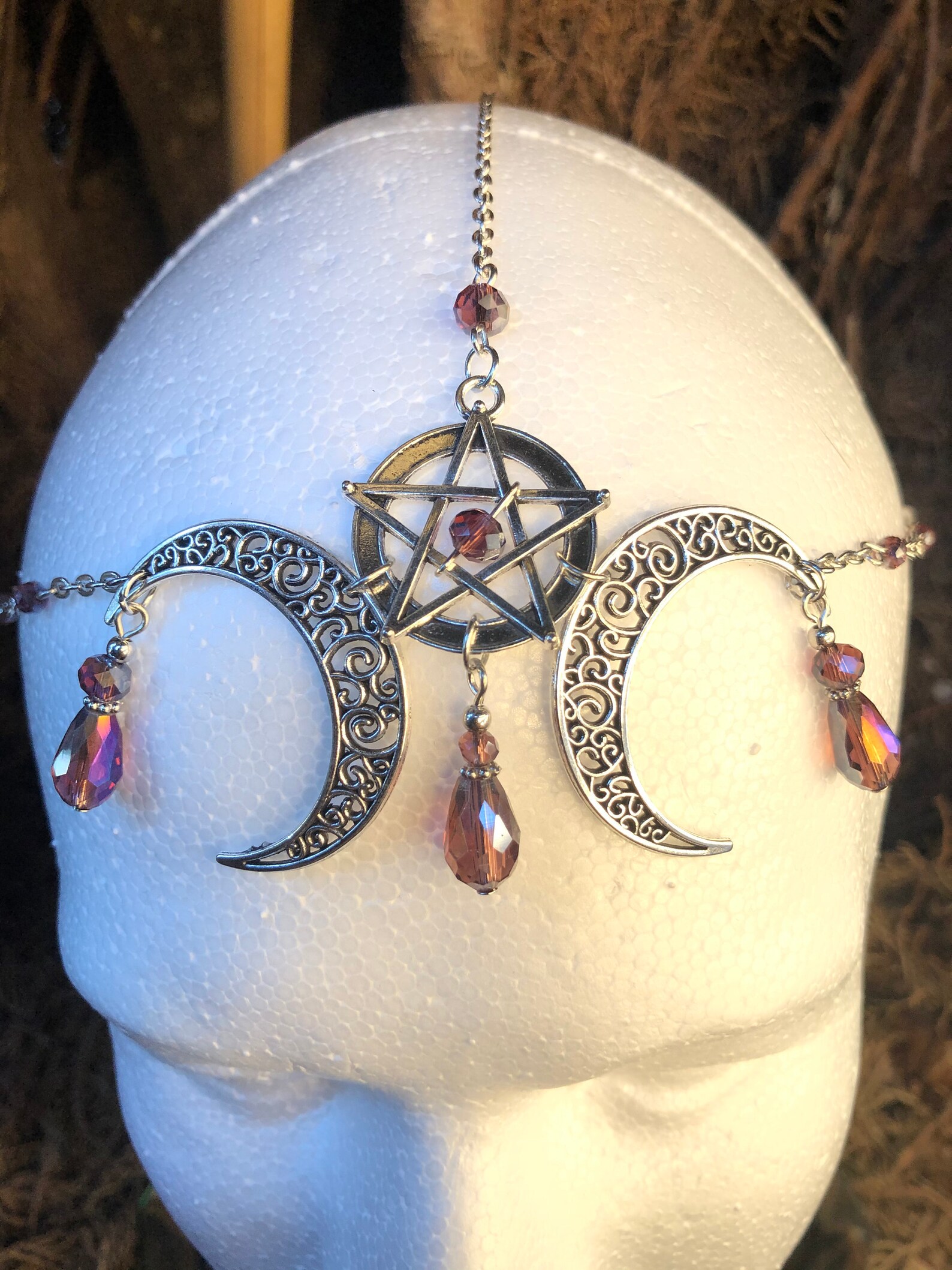 Triple Moon Goddess Headdress Pentagram - Etsy