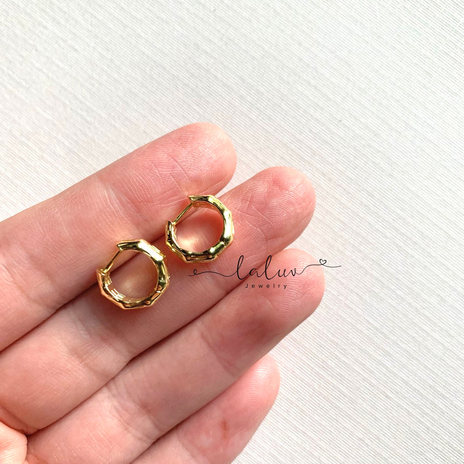9mm Bamboo Hoop Huggie Earrings Small Hoop Earrings 14k Gold - Etsy
