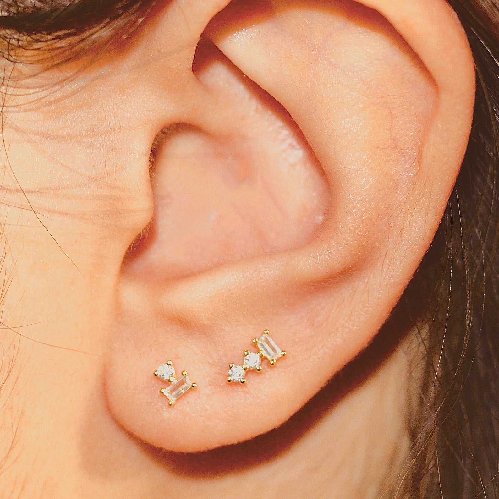 14k Gold Vermeil Tiny Double Stack Cz Stud Earrings Dainty - Etsy