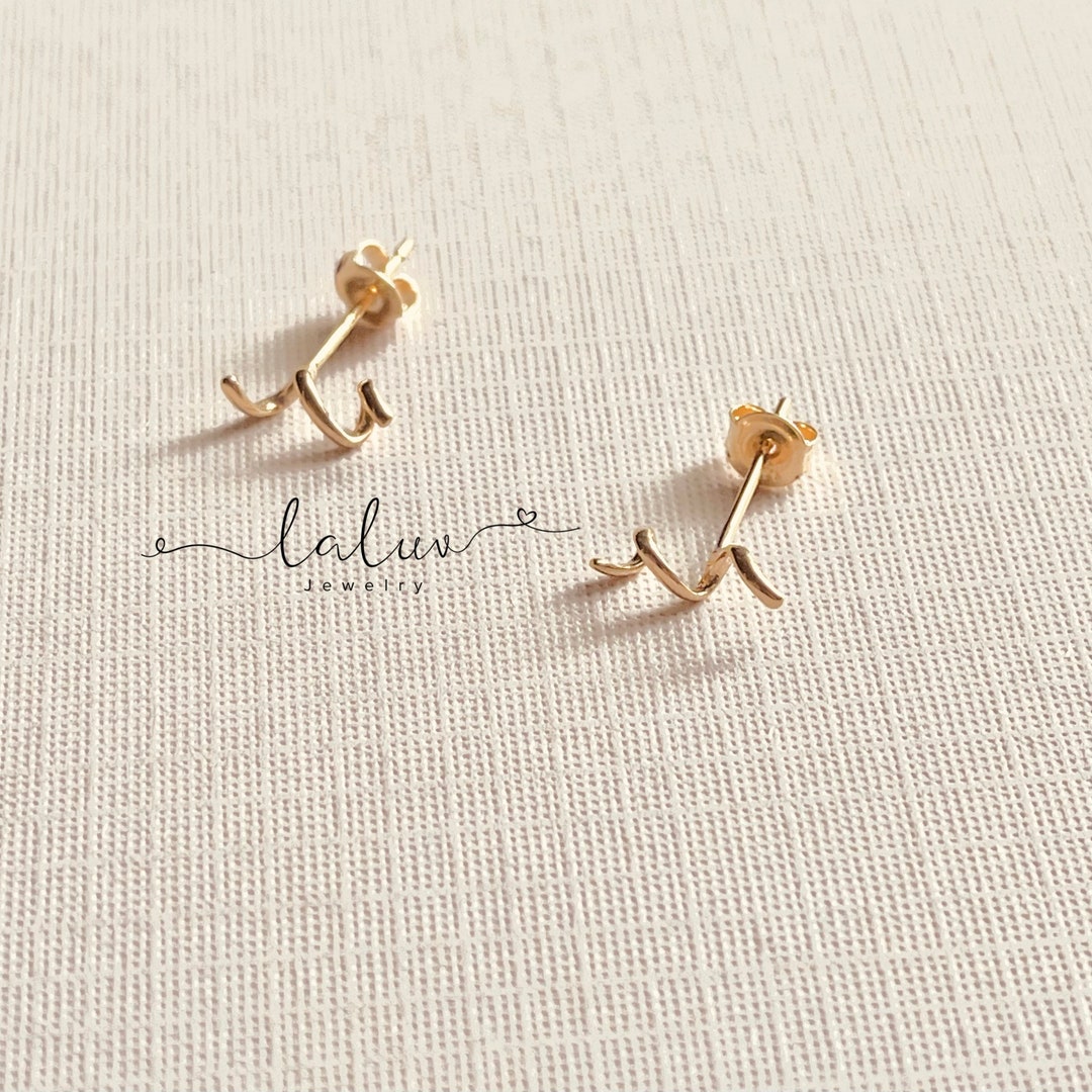 14K Solid Gold Dainty Twirl Spring Spiral Stud Earrings Cute - Etsy