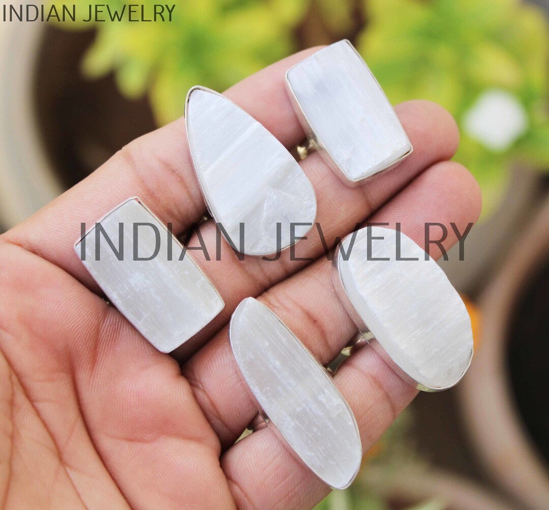Natural Selenite Gemstone Ring / Natural Selenite Ring / Bulk Jewellery ...