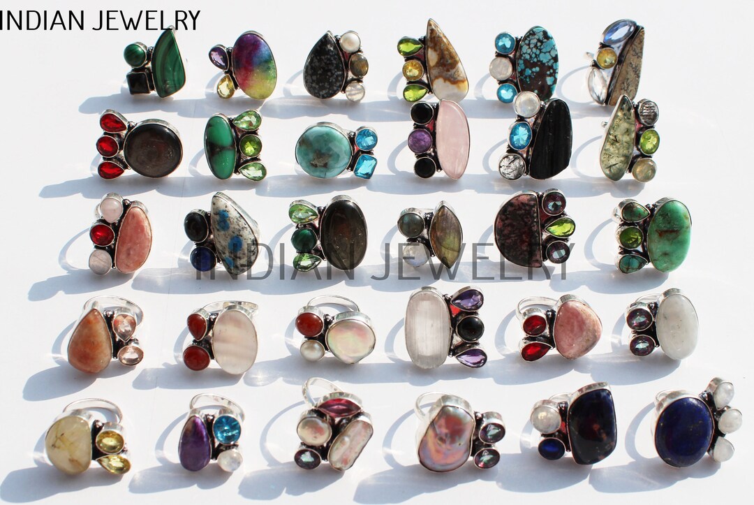 Natural Multi Stone Adjustable Gemstone Ring / Multi Stone Adjustable Ring / Bulk Gemstone ...