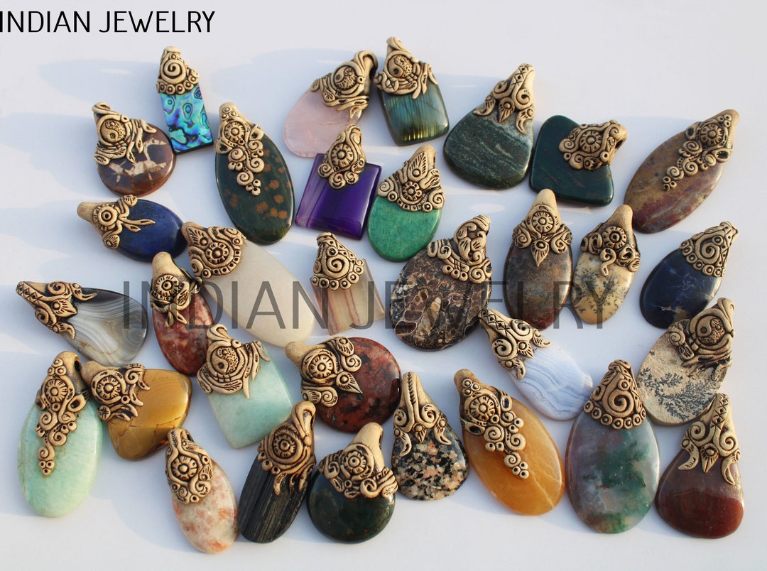 Natural Mix Gemstone Polymer Clay Pendant / Designer Handmade Polymer ...