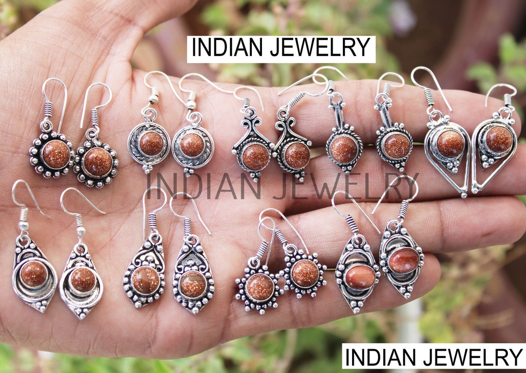 Goldstone Gemstone Errings / Pearl Mix Designs Earrings / Dangle ...