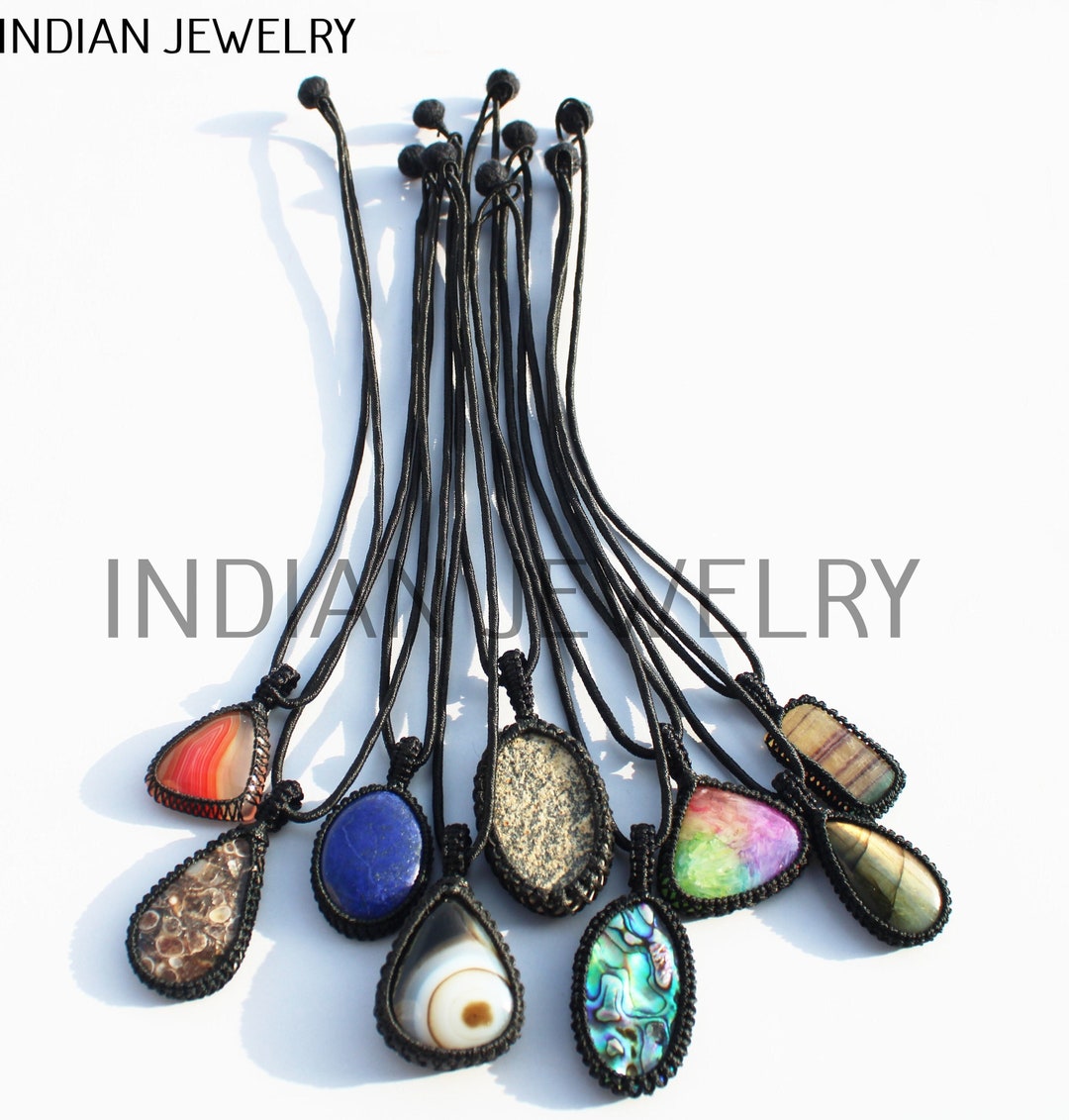 Natural Mix Gemstone Macrame Thread Pendant / Mix Macrame Pendant With ...