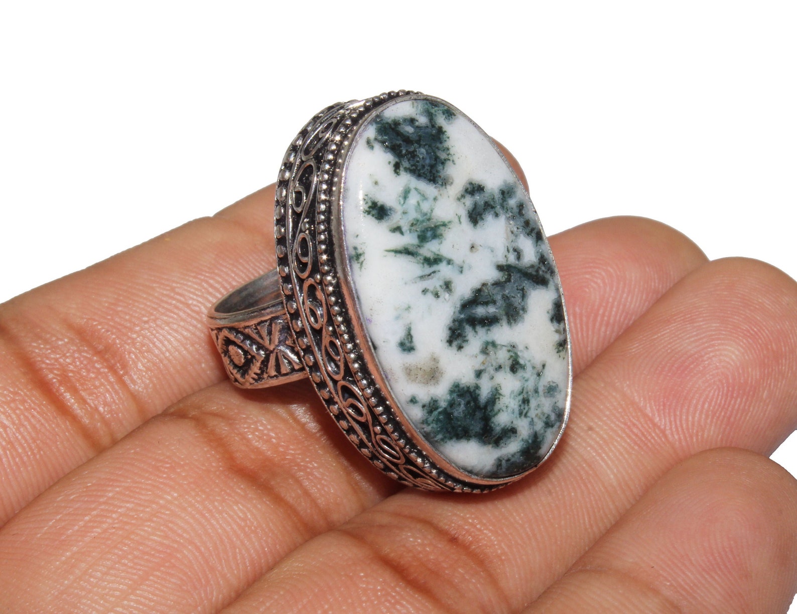 Natural Tree Agate Ring Natural Bloodstone Gemstone 925 | Etsy