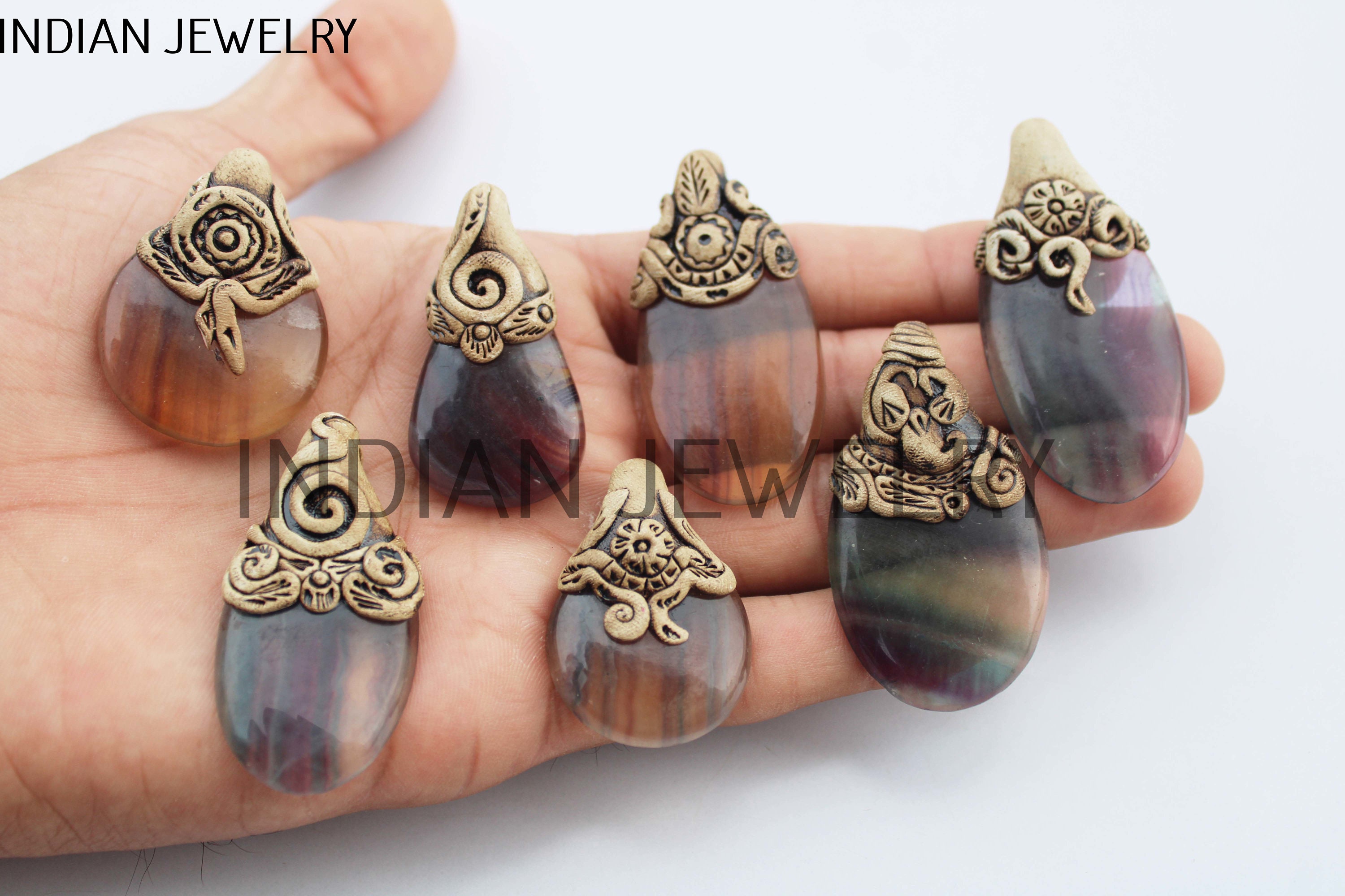 Natural Fluorite Pendant / Designer Handmade Polymer Clay Pendant ...