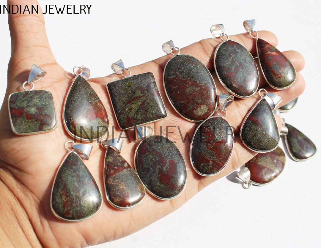 Natural Dragon Bloodstone Gemstone Bezel Pendant / Dragon Bloodstone ...
