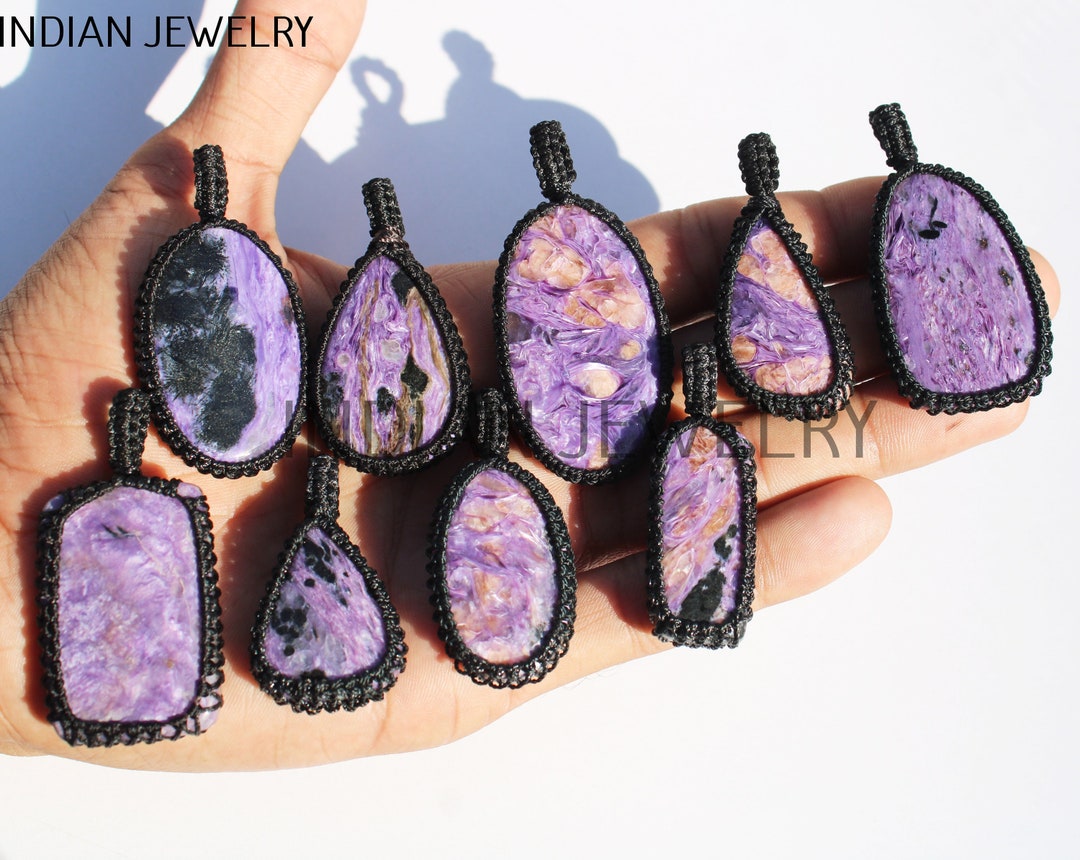 Natural Charoite Macrame Pendant, Gemstone Healing Macrame Pendant Jewelry, Antique Jewelry ...