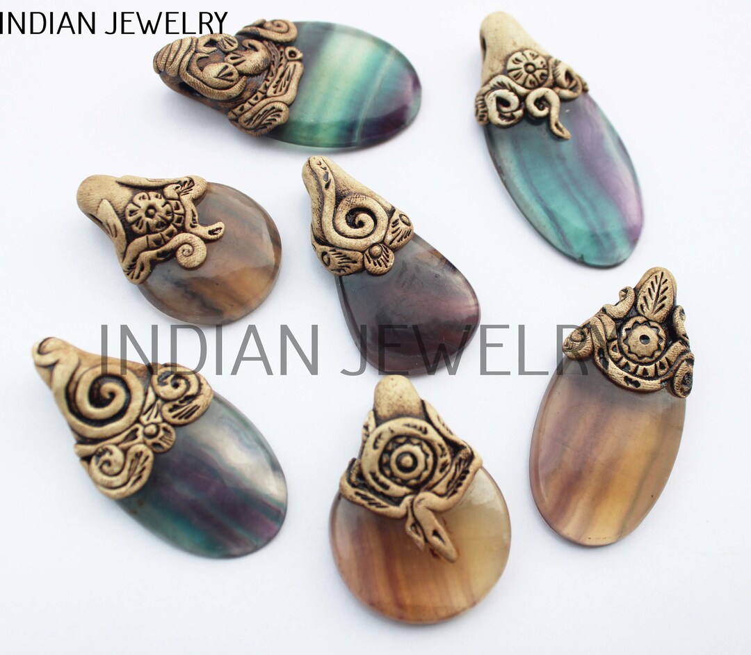 Natural Fluorite Pendant / Designer Handmade Polymer Clay Pendant ...