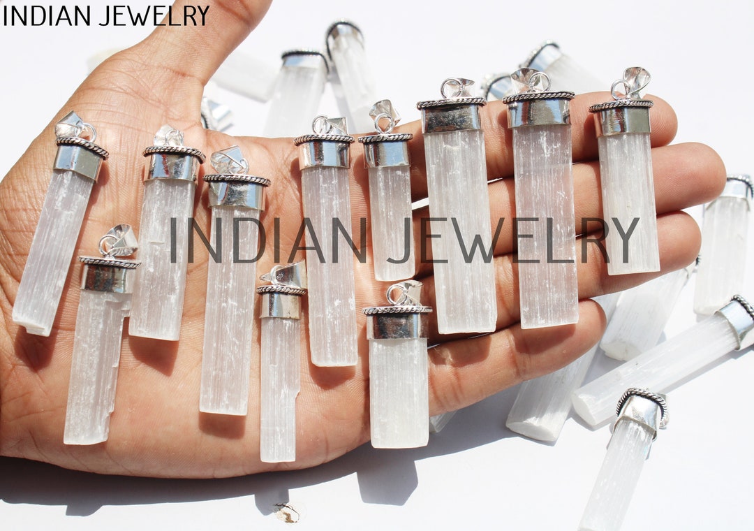 Natural Selenite Gemstone Raw Pendant, Mix Size Stick Selenite Pencil ...