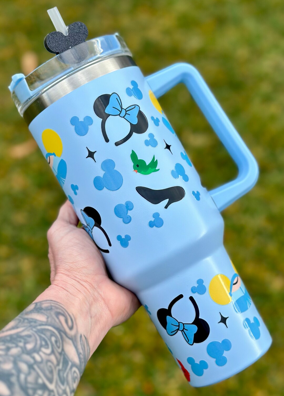Blue Princess Custom Ela UV DTF Full Wrap on a Blue 40 Oz Stanley Dupe ...