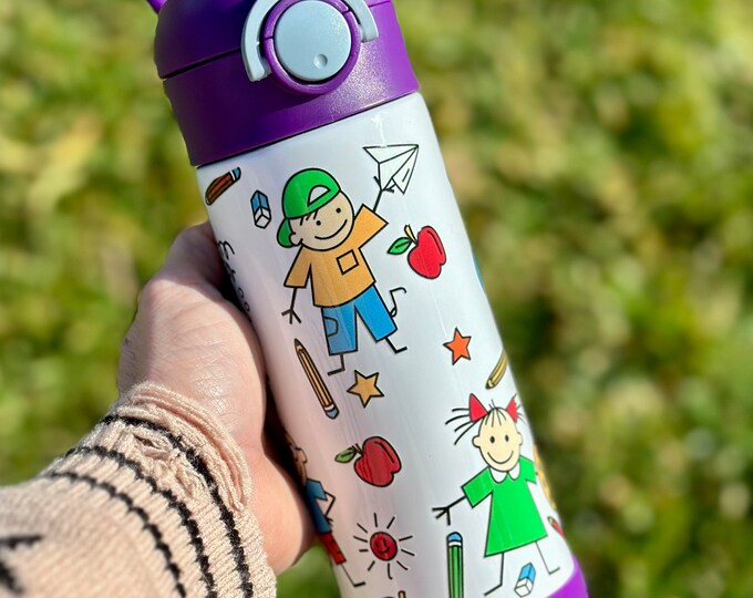 Stick Figure Kids UV DTF Wrap With Purple Top and Bumper. School Kids ...