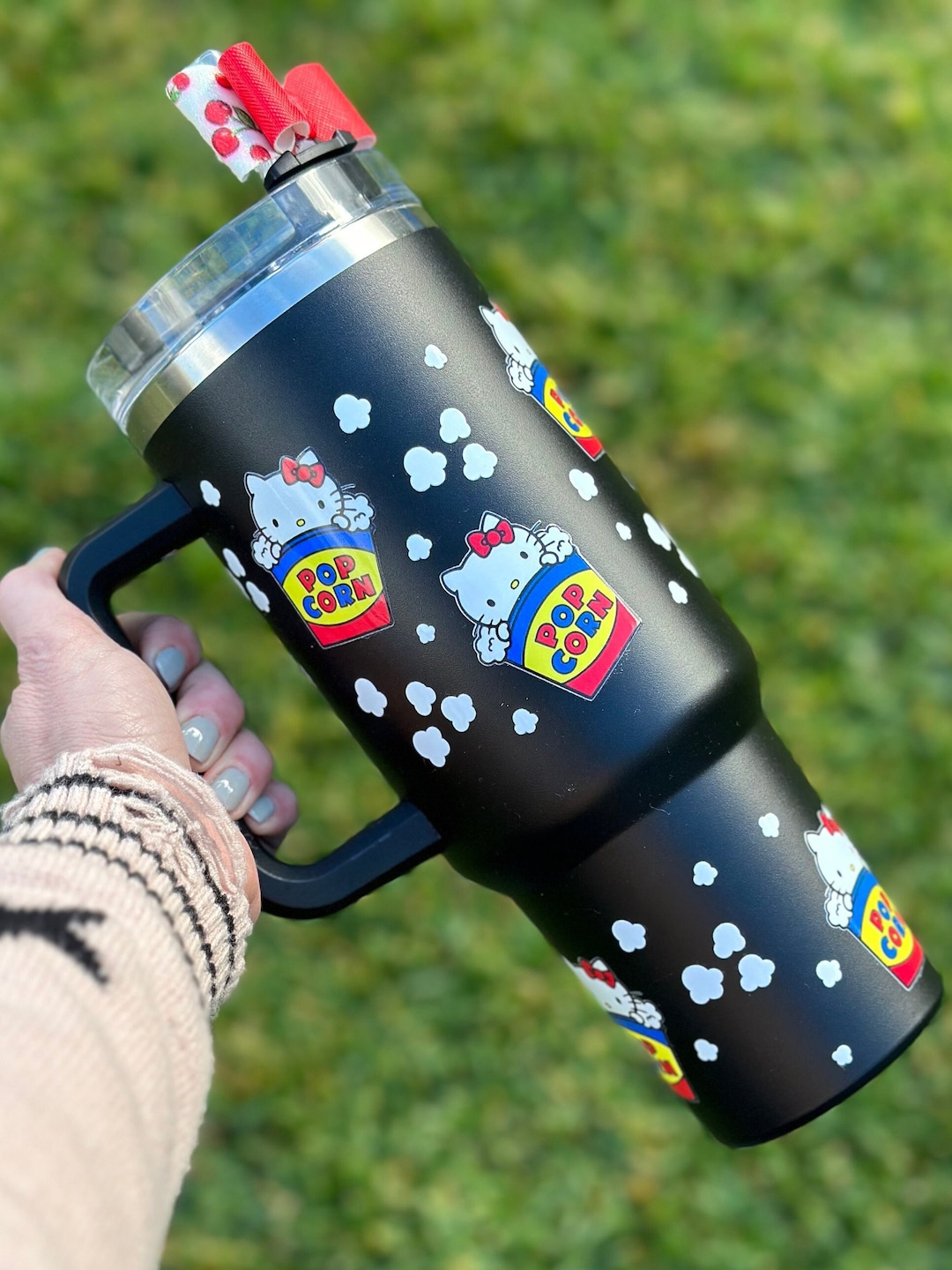 Popcorn Sanrio HK Wrap UV DTF Full Wrap on a Black 40 Oz Stanley Dupe ...