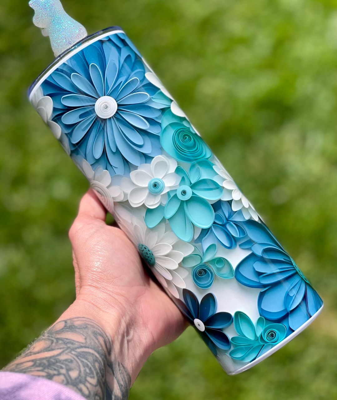 Blue and White Quill Daisies Full Wrap Sublimation Design - Etsy