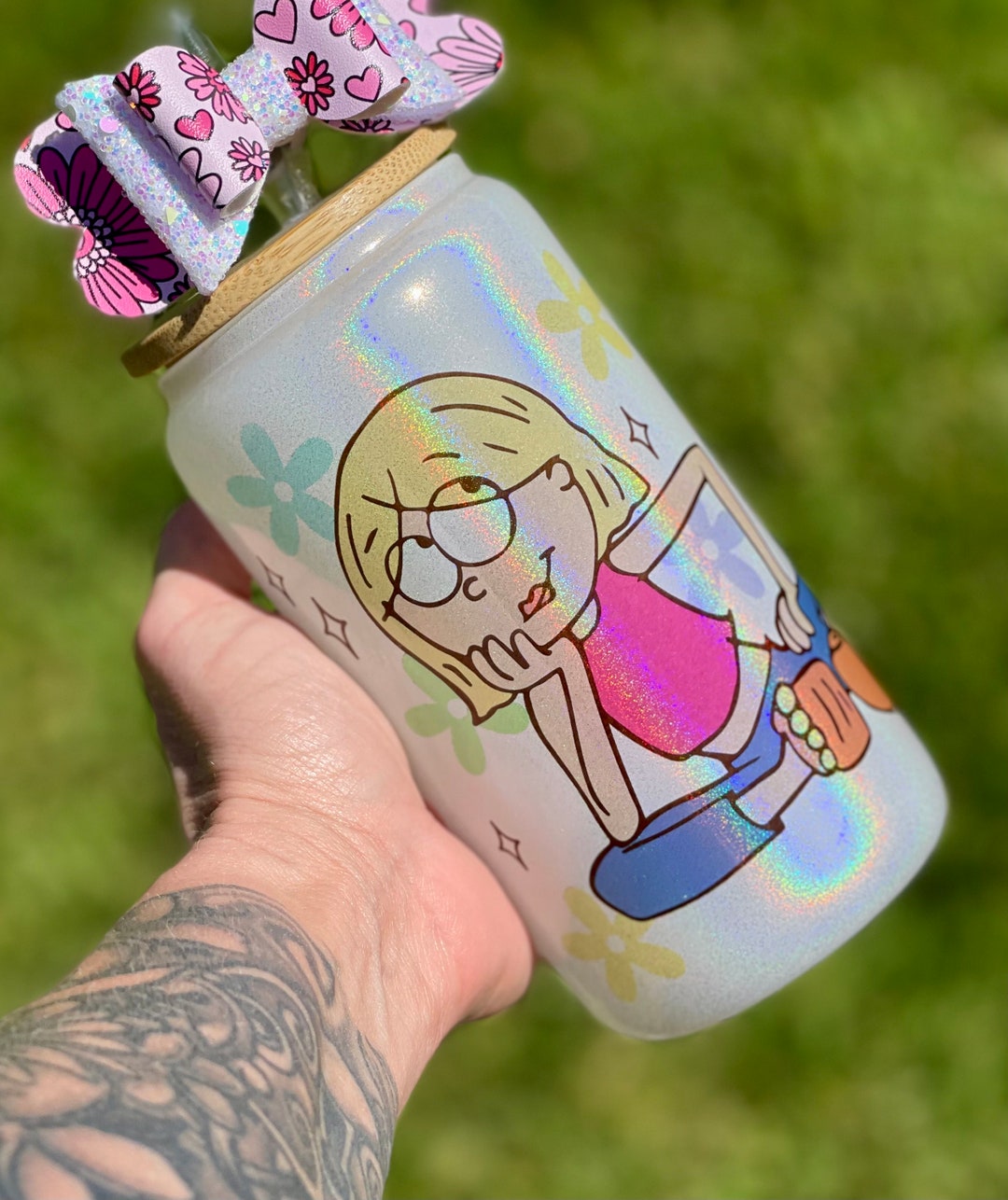 Cartoon White Glitter Sublimation Glass Can lizzy Mcguire Cartoon With ...