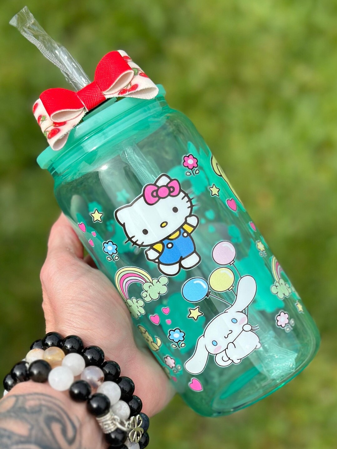 Cartoon Comic Hk Uv Dtf Jeweled Glass Blue Libby Can With Plastic Color ...