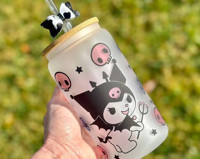Edgy Kitty Sublimation Frosted Glass Can -HK Full Wrap Design - Kawaii ...