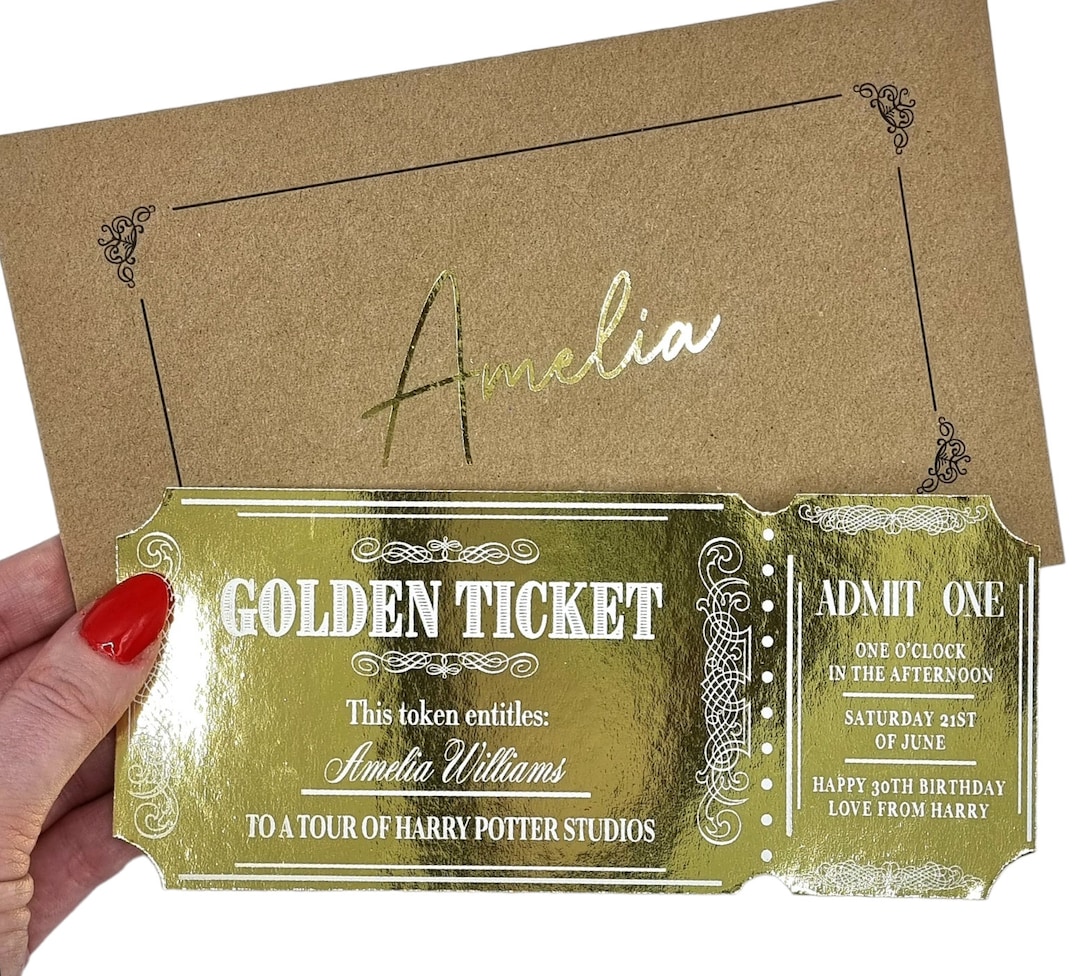 Gold Foil Event Ticket, Golden Ticket Surprise Announcement, Custom ...