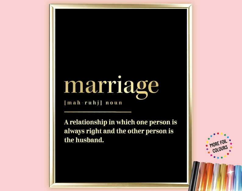 A4 /A3 Marriage Dictionary Definition Foil Print Funny Wall - Etsy