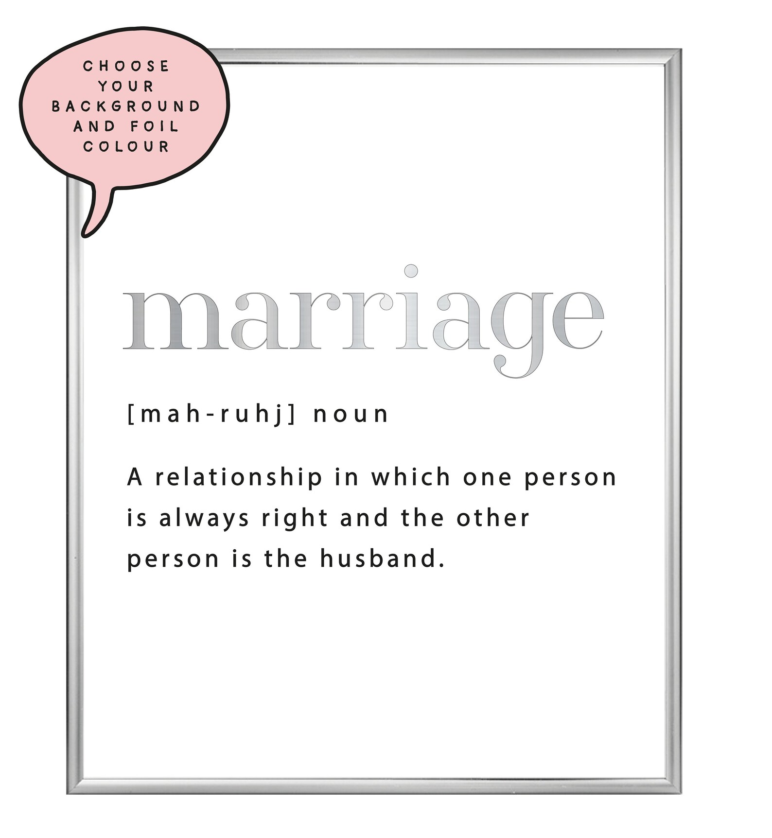 A4 /A3 Marriage Dictionary Definition Foil Print Funny Wall | Etsy