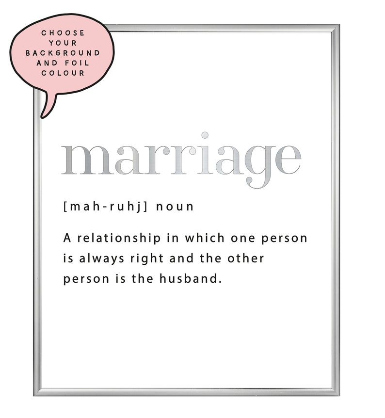 A4 /A3 Marriage Dictionary Definition Foil Print Funny Wall | Etsy