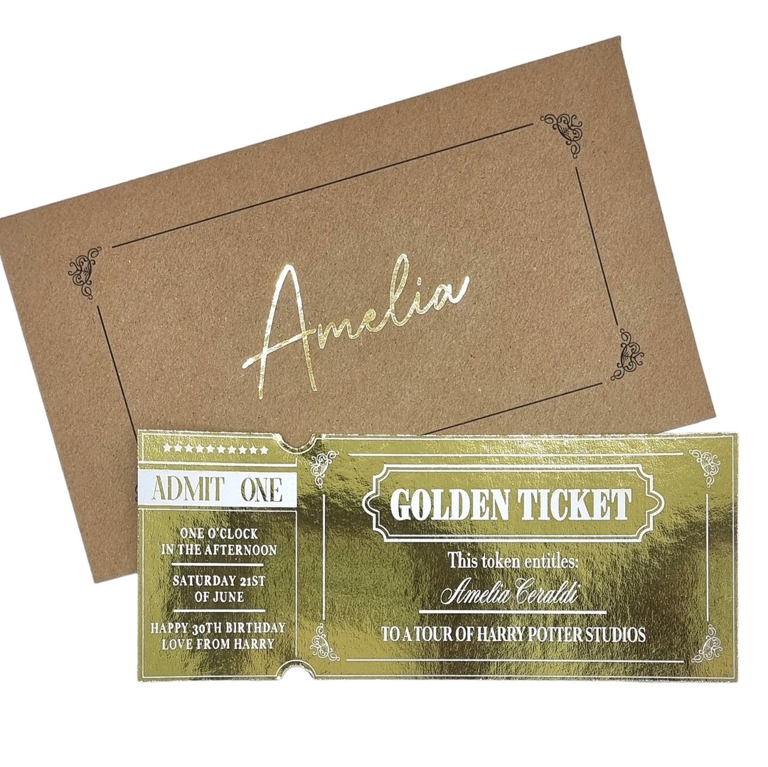 Gold Foil Event Ticket, Golden Ticket Surprise Announcement, Custom ...