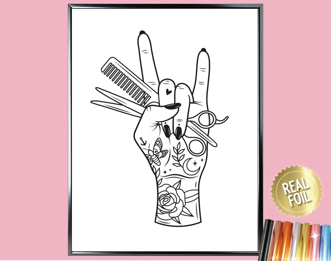 A4/A3 Tattooed Hairdresser Hand Foil Print, Hairdresser Gifts, Beauty ...