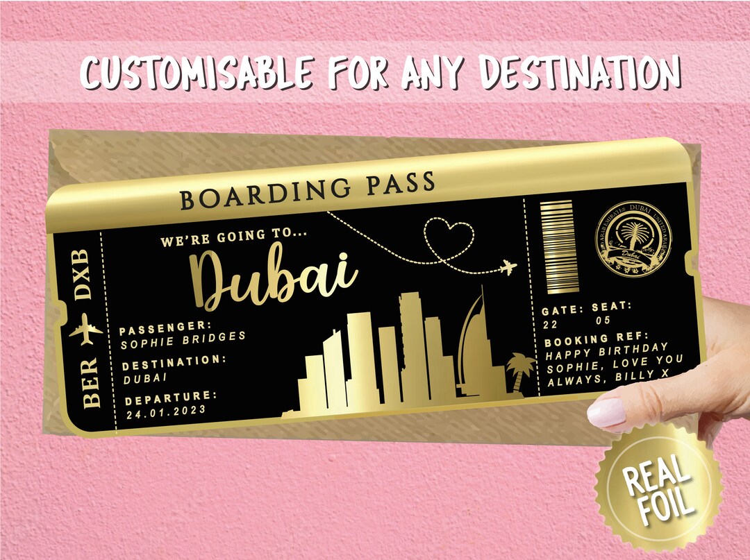 Dubai or Any Other Holiday Surprise Reveal Foil Travel Ticket, Holiday ...