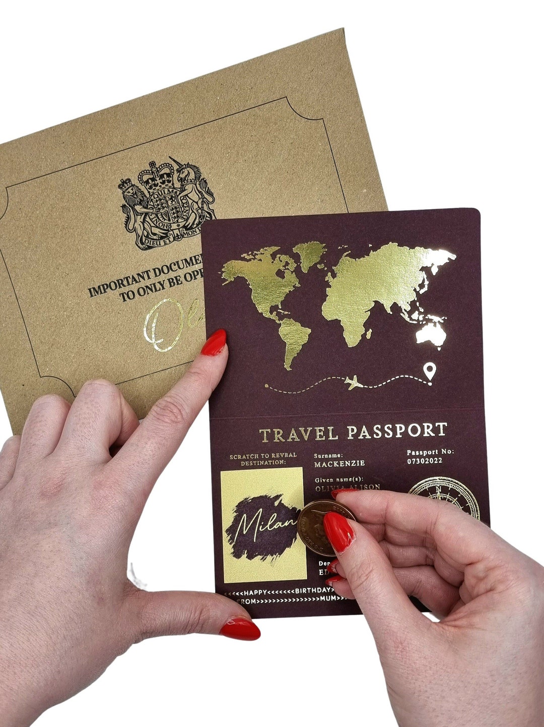 Gold Foil Passport Scratch & Reveal Travel Ticket Surprise Gift Card ...