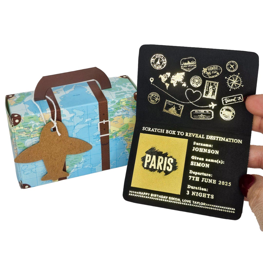 Personalised Mini Gold Foil Passport With Suitcase Giftbox, Surprise ...