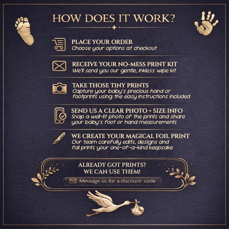 Personalised Baby Keepsake Print - Hand and Foot Foil Art, Inkless Kit ...