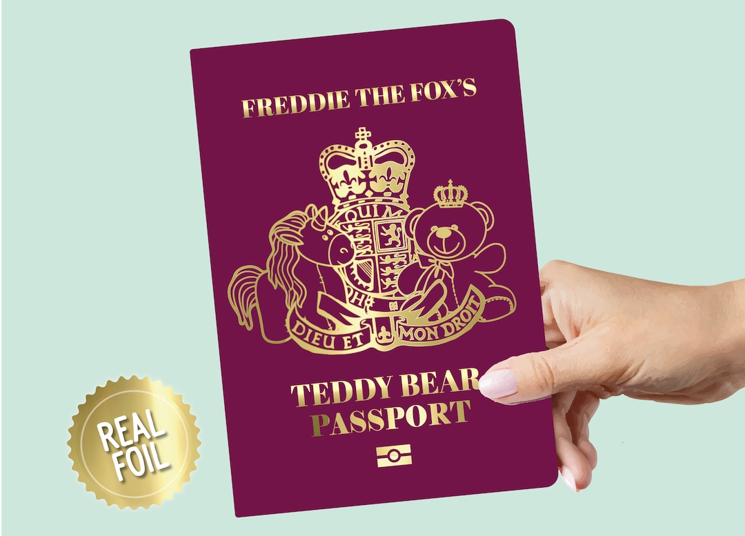 Real Foil Teddy Bear Passport Personalised With Name and Picture ...