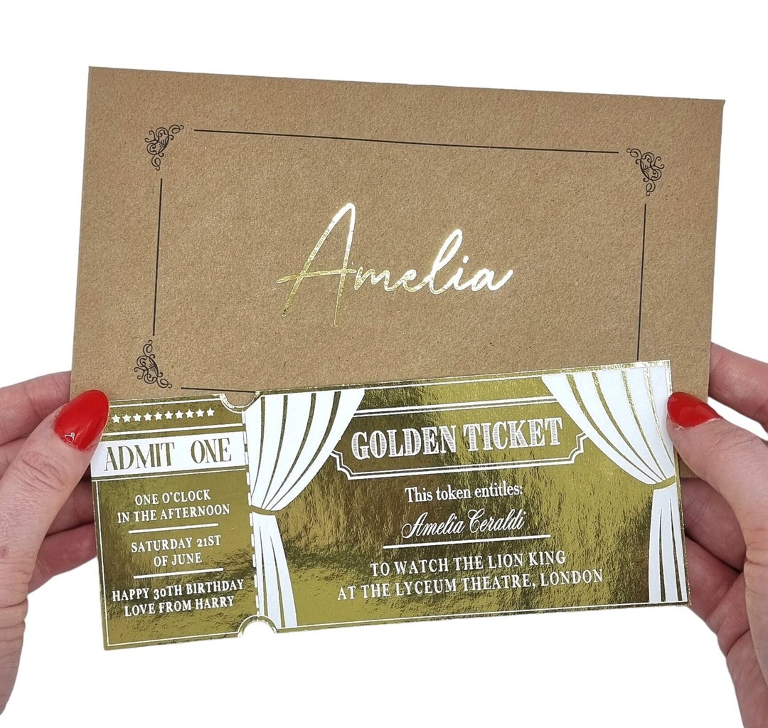 Gold Foil Musical or Theatre Show Ticket, Concert Ticket, Golden Ticket ...