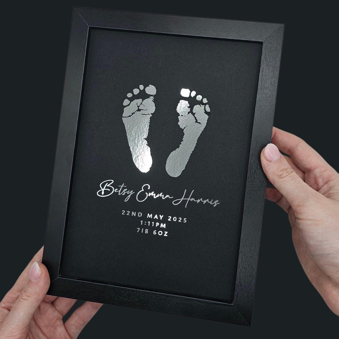 Personalised Baby Keepsake Print - Hand and Foot Foil Art, Inkless Kit ...