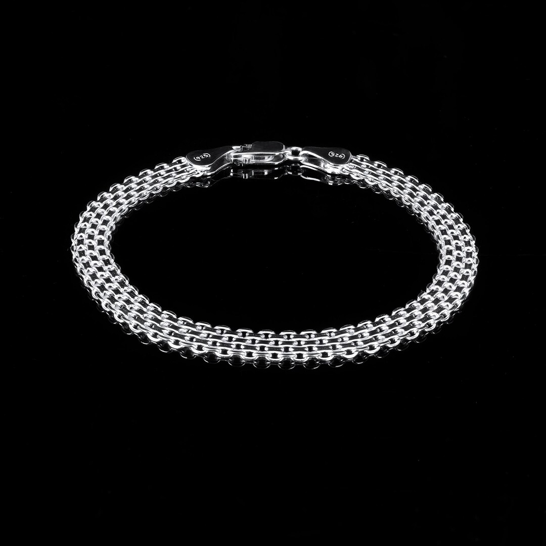 Silver Bismark Mesh Link Chain Bracelet 6mm/ Solid 925 Sterling Silver ...