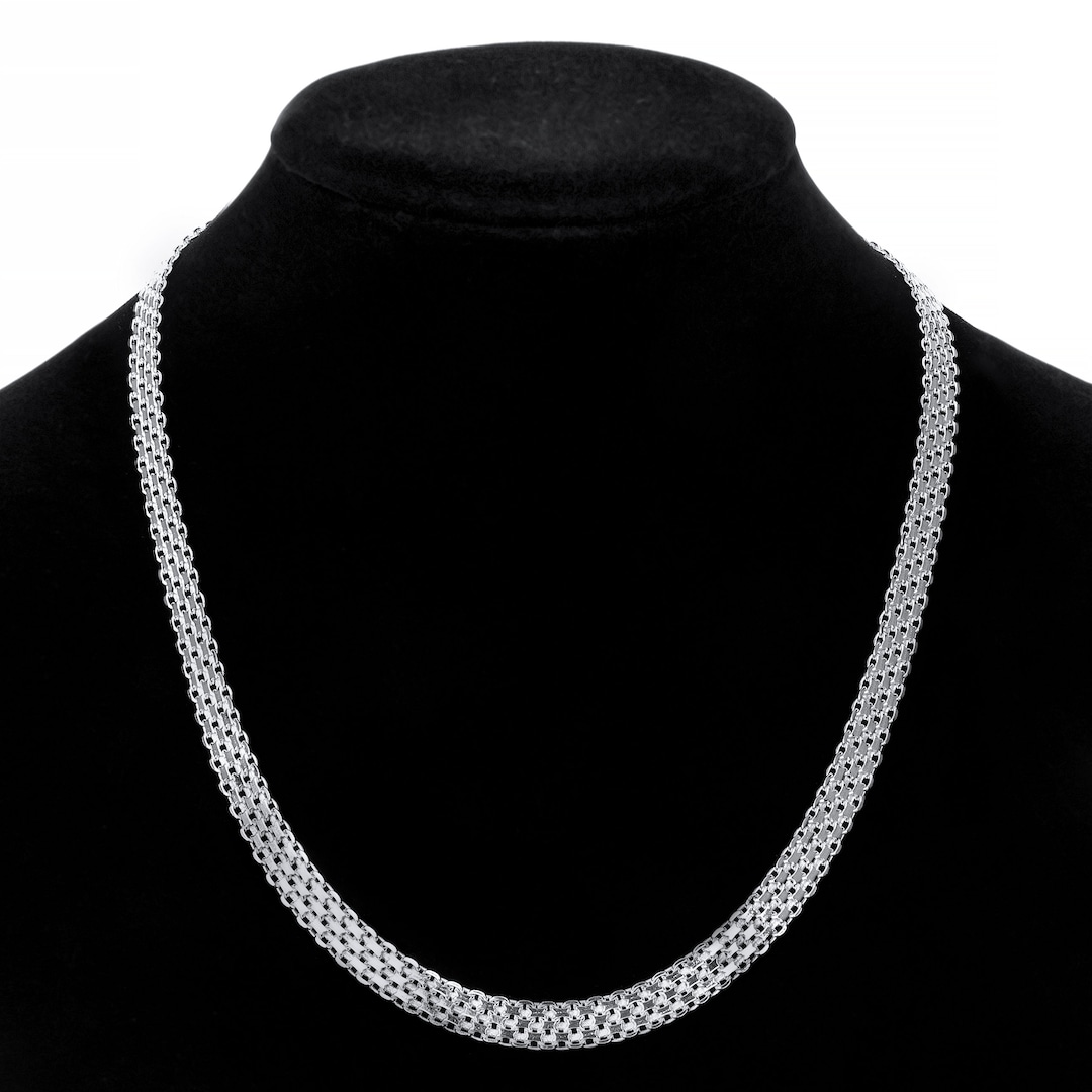 Silver Bismark Mesh Link Chain Necklace 6mm/ Solid 925 Sterling Silver ...