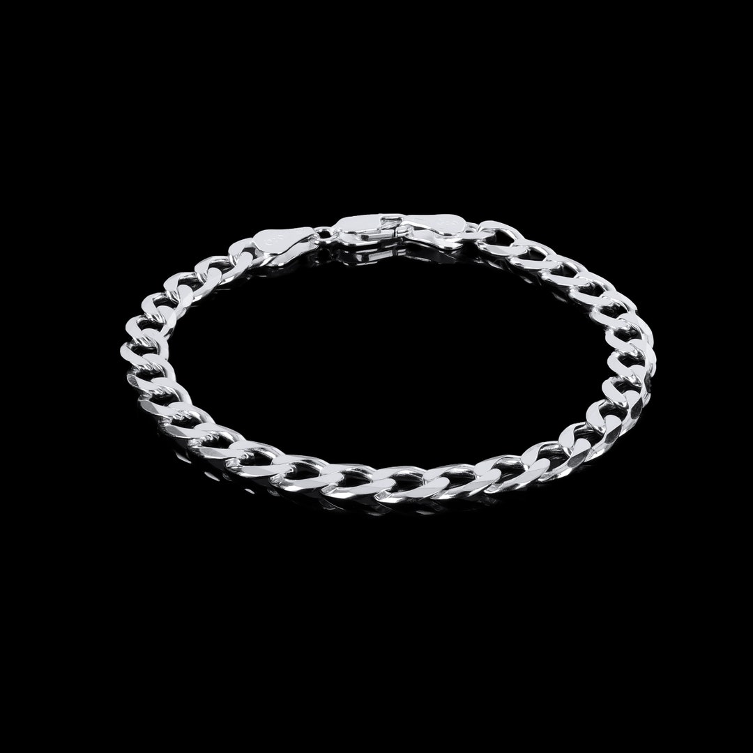 Solid 925 Sterling Silver Bracelet Curb Chain Mens Boys Style - Etsy