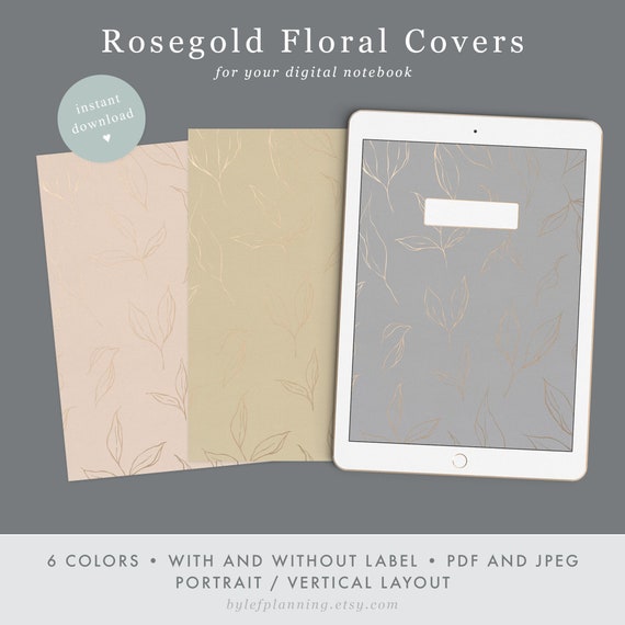 Floral Digital Notebook Cover Rose gold Foil 6 colours | Etsy