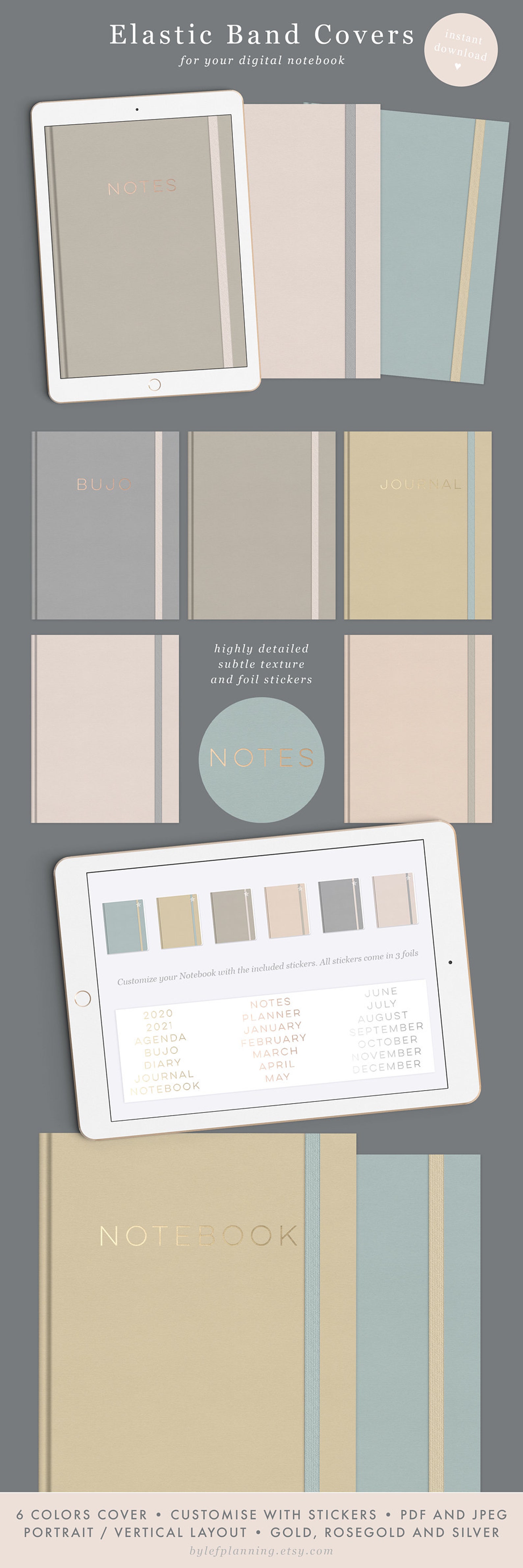 Digital Notebook Cover Elastic Band in 6 Colours | Goodnotes Cover ...